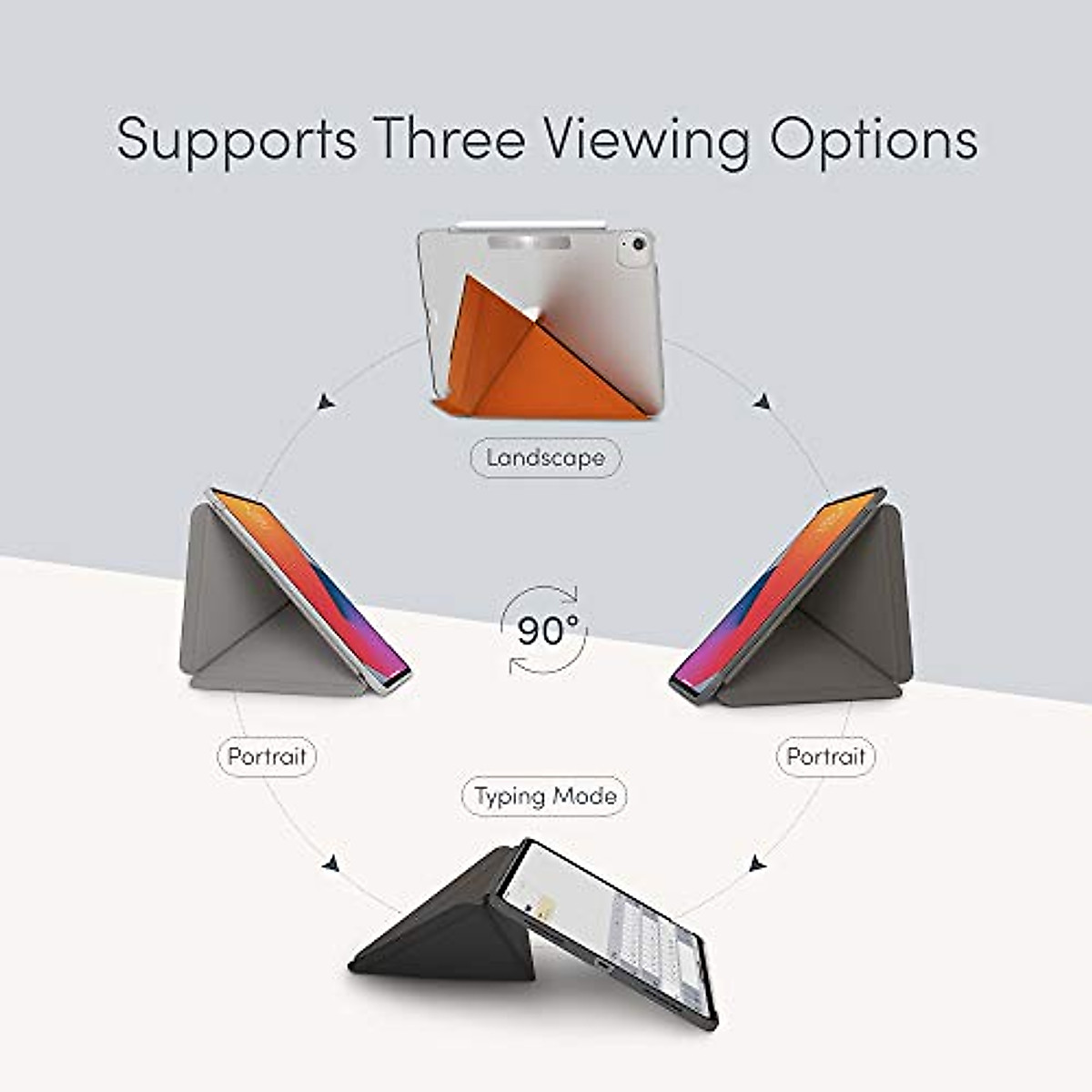 Moshi VersaCover Compatible with iPad Pro 11 3rd Gen Case 2021/2nd 2020/1st 2018, 10.9" iPad Air 4 Case, 3-Viewing Options, Auto Sleep/Wake, Support Apple Pencil Charging, Charcoal Black