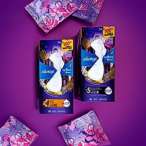 Always Radiant Feminine Pads For Women, Size 4 Overnight Absorbency, Multipack, With Flexfoam, With Wings, Scented, 20 Count x 3 Packs (60 Count total)