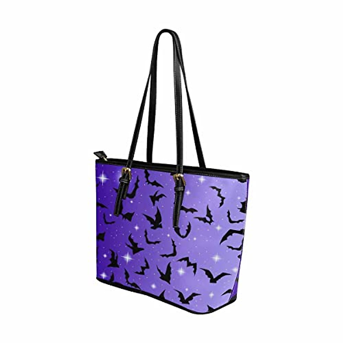 InterestPrint Bats Stars On Purple Women Tote Bags Top Handle Satchel Handbags PU Faux Leather Tassel Shoulder Purse