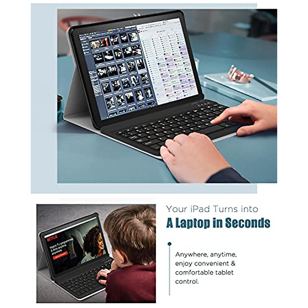 MoKo Keyboard Case Fits All-New Kindle Fire HD 10 & 10 Plus Tablet (11th Generation, 2021 Release) 10.1",PU Tablet Cover Shell Case with Removable Wireless Bluetooth Keyboard, Marble Pink