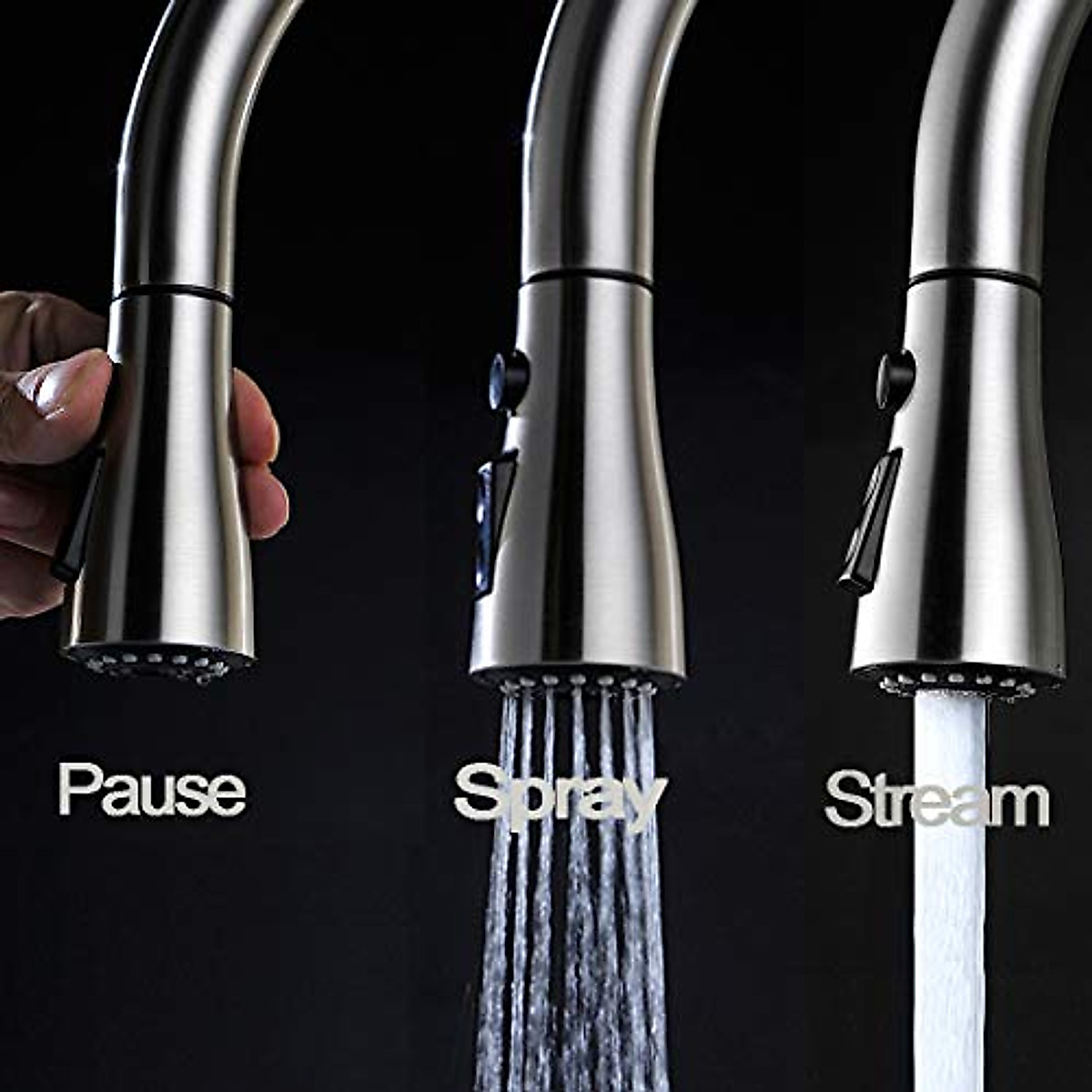 Delle Rosa Kitchen Faucet, Brushed Nickel, Single Handle, Pull-Down, 3-Way Spray Setting, Easy Installation, Lead-Free
