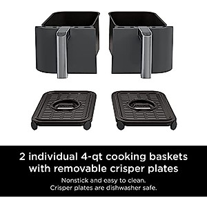 Ninja DZ201BK Foodi 6-in-1 2-Basket Air Fryer with DualZone Technology, 8-Quart Capacity (Black Stainless) (Renewed)