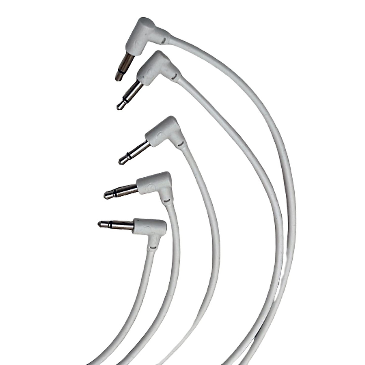 Starving Students Music Supplies Luigis Modular M-PAR Right Angled Eurorack Patch Cables - Package of 5 White Cables, 8" (20 cm)
