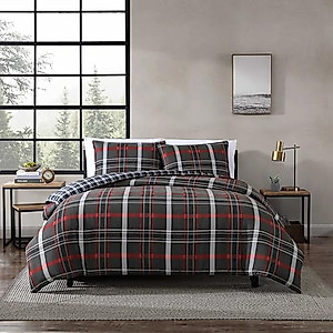 Eddie Bauer - Queen Duvet Cover, Reversible Bedding Set with Matching Shams, Cozy Home Decor (Willow Plaid Grey, Queen)