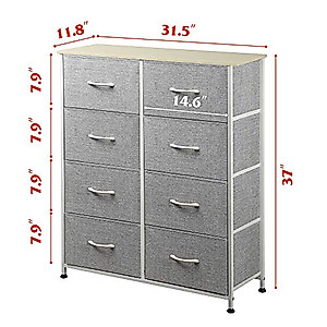 Moromuu Fabric Dresser with 8 Drawers, Storage Dresser for Bedroom, Hallway, Nursery, Entryway, Closets, Sturdy Metal Frame, Wood Tabletop, Easy Pull Handle, Gray