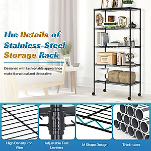 WYGMAV 5-Tier Wire Shelving Unit Adjustable Metal Storage Shelving Commercial Storage Shelves with Wheels Heavy-Duty Metal Storage Rack for Pantry, Restaurant, Garage, Kitchen, Black