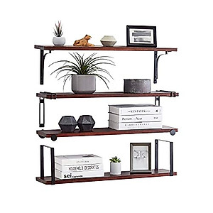 Coral Flower Floating Shelves Wall Mounted, 31", Rustic Wood Wall Storage Shelves for Home Decor Bedroom, Living Room, Bathroom, Kitchen, Office, Black and Brown