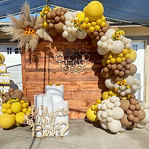156 PCS Double Stuffed Balloons Arch Garland Kit Neutral Lemon Yellow Brown Balloons for Baby Shower Wedding Birthday Party Decorations (Yellow Brown)