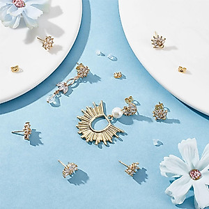 Beebeecraft 4 Pairs 4 Styles Cubic Zirconia Earring Findings Flower Diamond Stud Posts with Loop and 8Pcs Butterfly Earring Backs for DIY Earring Jewelry Making