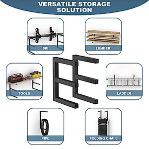 Ultrawall Lumber Storage Rack Wall Mount Wood Storage Racks, Metal Wood Organizer Racks for Shed, Workshop, Garage, Holds Up 220 LBS Per Level (Pack of 2, Black)