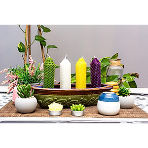 Phyther 100% Natural Beeswax Pillar Candles (6 x 1.25-1.5 inches). Unscented, Honeycomb Pattern Candlestick for Table Centerpiece Décor. Green (2 pcs)