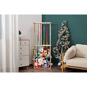HAHASOLE Stuffed Animal Toy Storage Organizer, 59" Tall Wooden Large Stuffed Animal Holder with Rainbow Elastic Rope and Star String Lights, Zoo Cage for Nursery, Play Room, Bedroom…