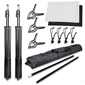 SLOW DOLPHIN Photo Background Support System with Backdrop Stand Kit, 100% Pure Muslin 6.5 Ft x 10 Ft (White/Black) Backdrop,Clamp, Carry Bag for Photography Video Studio