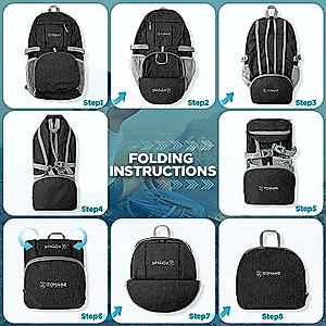 ZOMAKE Lightweight Packable Backpack 25L - Small Foldable Hiking Daypack for Travel - Tear Resistant Day pack for Women Men Camping Outdoor Sports(Black)