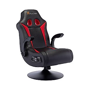 X Rocker Vibe 2.1 Bluetooth Pedestal Gaming Chair, with Wireless Audio, 2 Speakers, Subwoofer, Foldable, Padded Armrest, 5125401, 24" x 42" x 33.2", Black and Red