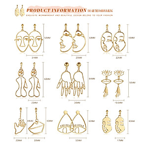 YADOCA 9 Pairs Face Hand Earrings for Women Hollow Statement Geometric Fun Abstract Art Earrings