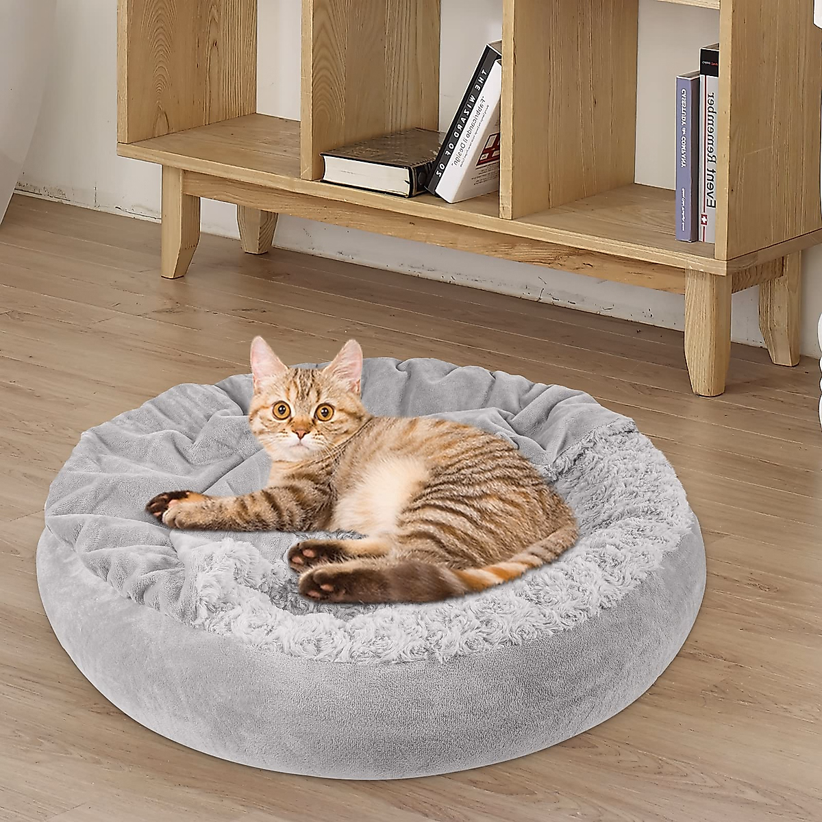 JOEJOY Dog Beds for Small Medium Dogs, Cozy Cuddler Luxury Puppy Pet Bed with Blanket Attached, Donut Round Calming Anti-Anxiety Dog Burrow Cave Bed - Anti-Slip Bottom and Machine Washable 26 inch