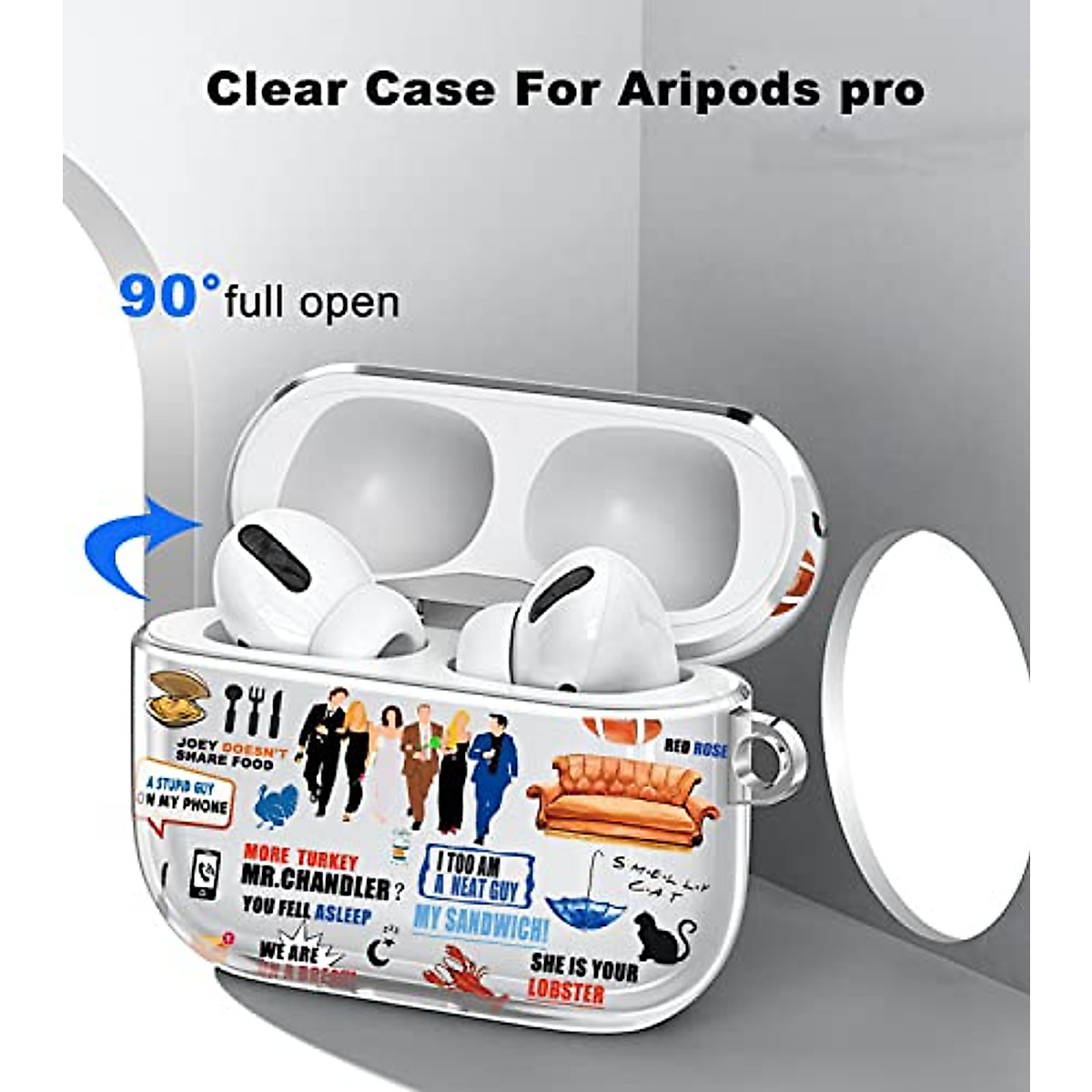 OOROYUME Cute AirPods Pro Case Cover Clear with Keychain, for Women Girls Boys Men Protective Case for Apple AirPods Pro Wireless Charging Case, Friends