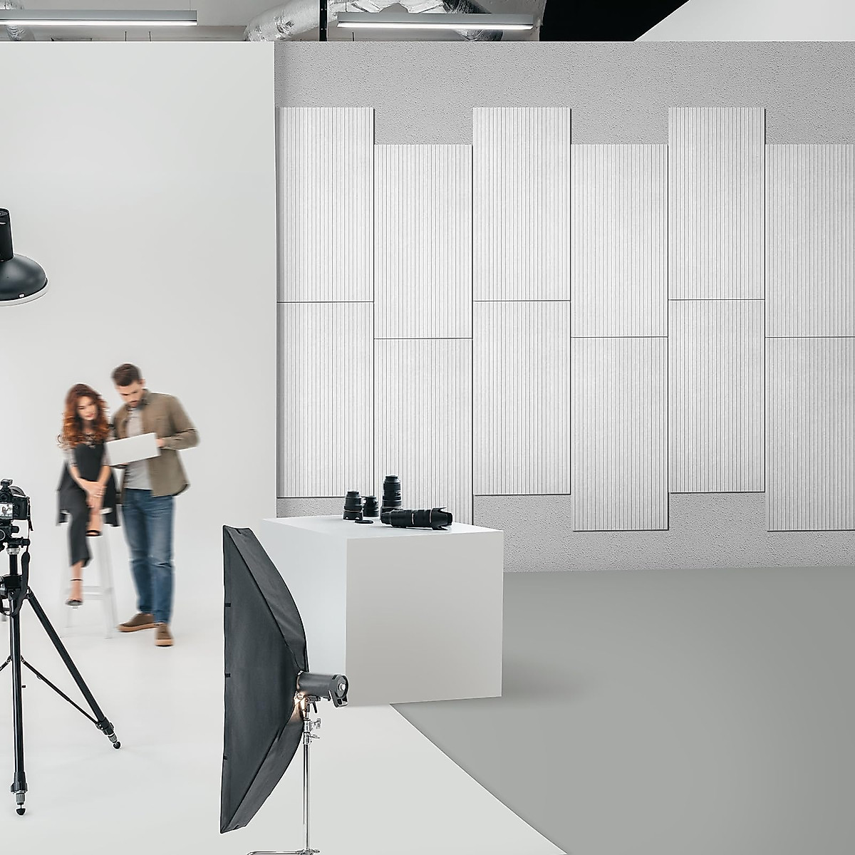 UMIACOUSTICS 6 Packs Acoustic Panel,48 x 24 x 0.4 Inches Sound Absorbing Door Panel,Decorative Wall Panels Equidistant Slot for Room,Home Theater,Studio