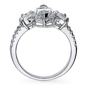 BERRICLE Sterling Silver Halo Wedding Engagement Rings Marquise Cut Cubic Zirconia CZ Flower Split Shank Ring for Women, Rhodium Plated Size 5