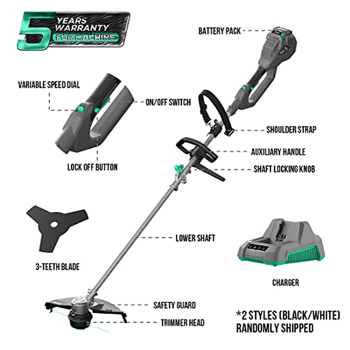 Litheli 40V Cordless String Trimmer Brushless Motor 14", Battery Powered 2 IN 1 Grass Trimmer and Brush Cutter, 2.0Ah Battery & Charger, Dual Line Bump Feed for Lawn Trimming, Brush Cutting, Lawn Care