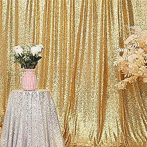 Eternal Beauty Gold Sequin Wedding Backdrop Photography Background Party Curtain, 5Ft X 7Ft