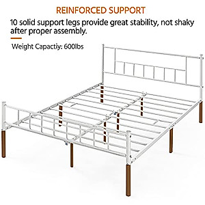 Yaheetech 13 inch Full Size Metal Bed Frame with Headboard and Footboard Platform Bed Frame with Storage No Box Spring Needed Mattress Foundation for Adult White