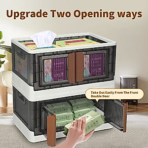 Storage Bins with Lids, Collapsible Plastic Storage Containers for Closet Organizers and Storage, Stackable Storage Bins with Wheels, Folding Storage Boxes Set, Christmas Organization (8.4Gal-3Pack)