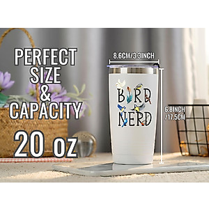 Onebttl Bird Watching Gifts, Bird Watching Tumbler for Bird Lovers & Bird Watchers, 20oz Stainless Steel Insulated Tumbler with Lid & Straw, Gift Card & Box Included, Birthday Gift, White - Bird Nerd