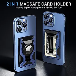 KLVEOL Mag Safe Wallet Money Clip, The First Patent Card Holders 2 in 1 Air Tag Holder and Money Clip, Magnetic Adhesive Wallet for iPhone Series of 15/14/13/12 Pro/ProMax and Magsafe Devise, Blue
