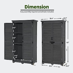 MCombo Outdoor Storage Cabinet, Garden Storage Shed, Outside Vertical Shed with Lockers, Outdoor 63 Inches Wood Tall Shed for Yard and Patio 0870 (Grey)