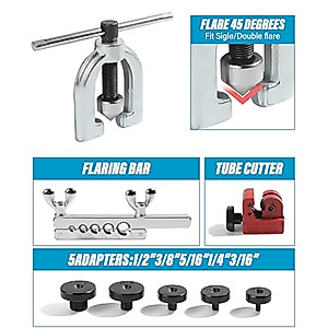 YAKEFLY 25 ft 3/16 Copper Coated Brake Line Kit with 16 Fittings and 4 Unions Brake Line Fittings,Brake Line Double & Single Flaring Tool Kit,Fits for Most Hydraulic Braking Systems (Silver)