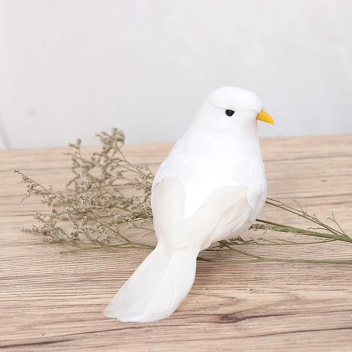 SEWACC Simulation Pigeon Ornaments Cute Foam Pigeons Artificial Feather Birds with Clips 2pcs for Decor