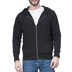 Maiyifu-GJ Men's Full Zip Long Sleeve Hoodies Lightweight Slim Fit Solid Color Hoodie Hooded Sweatshirt With Kanga Pocket (Black,Large)