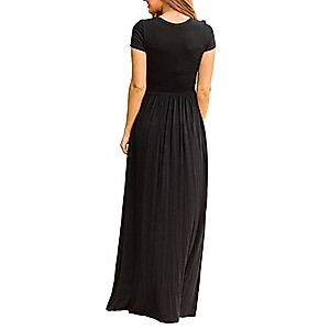 VIISHOW Women's Short Sleeve Loose Plain Maxi Dresses Casual Long Dresses with Pockets(Black, Large)