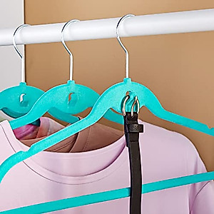 50 Pack Non Slip Velvet Clothes Hangers with Cascading Hooks Space Saving for Kids, Teens, and Adult's Shirts, Coats, Pants, Suits, and Dresses (Teal, 17.5 Inches)