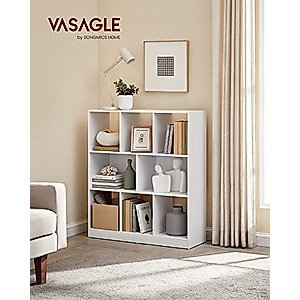 VASAGLE Bookcase, Bookshelf, Freestanding Storage Unit, 8 Open Compartments, Used Horizontally, Vertically, Upside Down, 11 x 35.4 x 39.4 Inches, for Living Room, Study, Office, White ULBC55WT