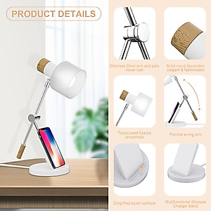 LED Desk Lamps with Wireless Charger, Table Lamps with Adjustable Brightness,Dimmable Eye-Caring Reading Desk Light for Office , Touch Control for Home ,Eye Protection Table Light for Office Bedroom