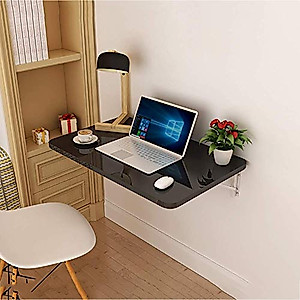 PIBM Stylish Simplicity Shelf Wall Mounted Floating Rack Shelves Foldable Dining Table Bookshelf Computer Desk Solid Wood Metal Bracket Smooth,12 Sizes,5 Colors, Black , 100x40cm