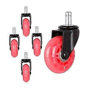 LPHY Office Chair Wheels (Set of 5) - 2.5'' Smooth Rolling Heavy Duty Casters - Safe for All Floors Including Hardwood - Universal Stem 7/16 Inch, Pink