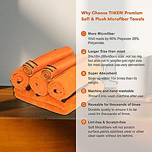 TIIKERI Super Microfiber Towels 6PCS for Cars Washing Polishing and Window Cleaning Supplies etc Multi-Purpose Use
