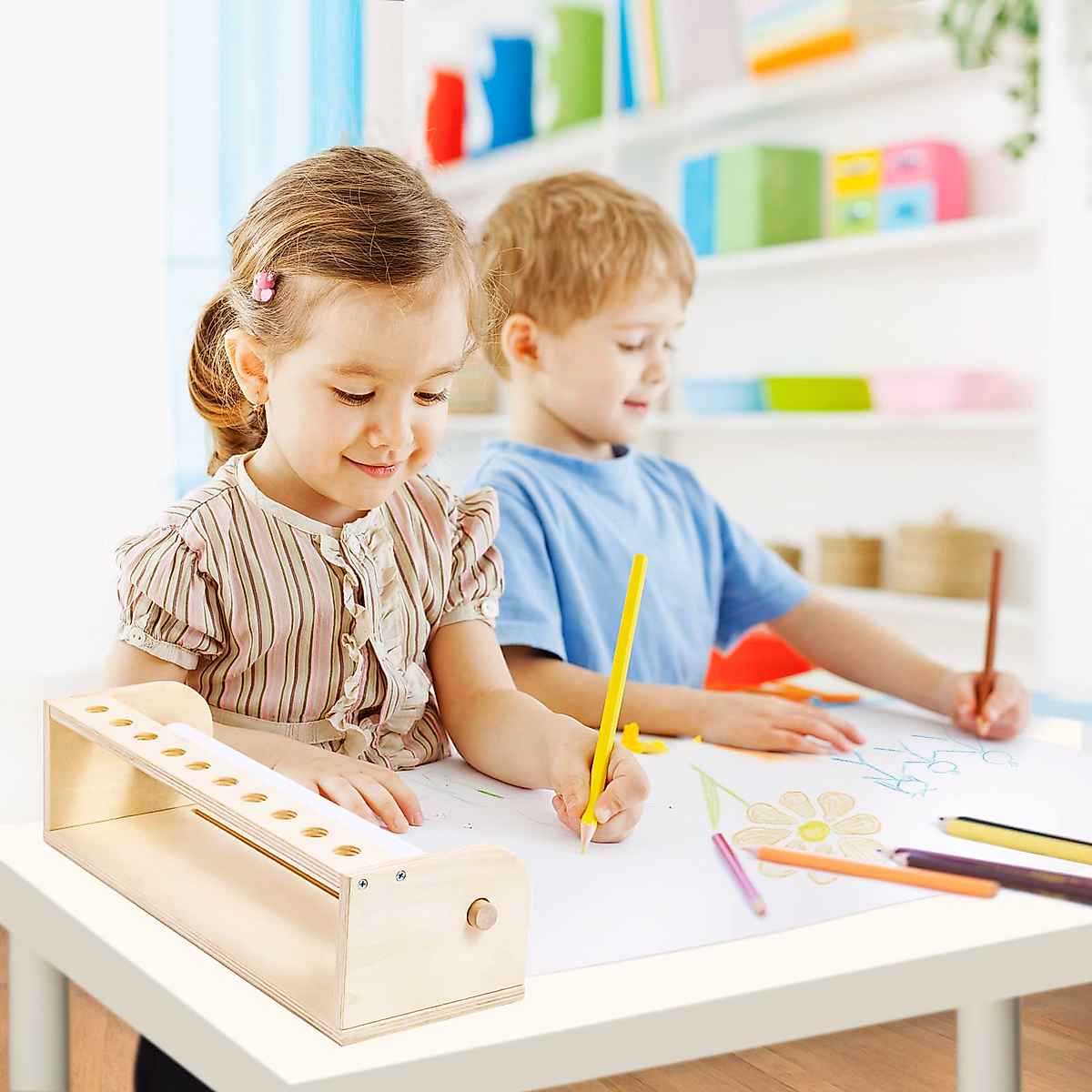 Beright Wooden Tabletop Paper Roll Dispenser, not with Paper, Suitable Size for 11.8" Width Paper Rolls, Desktop Solidwood Easel for Kids Drawing and Writing