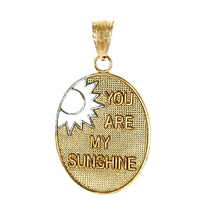 14k Yellow Gold Celestial Charm Pendant, You Are My Sunshine with Cut-Out White Sun
