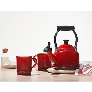 Le Creuset Enamel On Steel Demi Kettle & Stoneware Set of 2 Mugs, 1.25 qt. Kettle & (2) 14 oz. Mugs, Cerise
