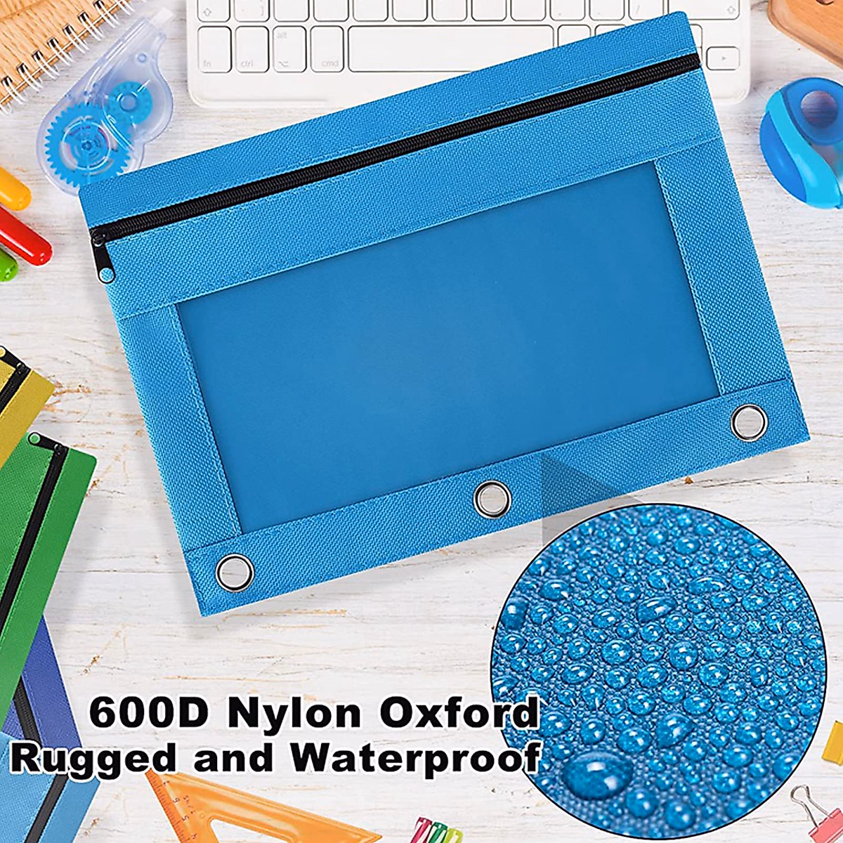 TOPWOOZU Pencil Pouch 3 Ring, Zipper Pencil Pouches Case Binder Cosmetic Bag Black 2 Pack