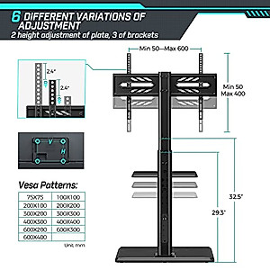 Greenstell TV Stand with Power Outlet & AV Shelf, Universal Floor TV Stand for 32-70 inch TV, Swivel Tall TV Stand, Holds up to 110 LBs,Height Adjustable and Soild Wood Base, Max VESA 600x400mm,Black