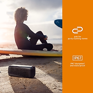 Philips S4807 Outdoors Wireless Bluetooth Speaker with Stereo Pairing and Bluetooth Multipoint Connection, IP67 Waterproof, Gray