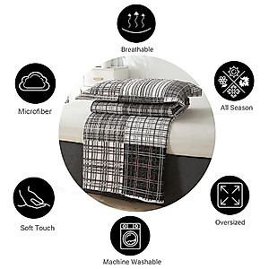 Ycosy King Size Quilt Set Bedding Plaid Patchwork Bedspread Set Soft Lightweight Quilt Bedspread Bedding Black White Grey Plaid Stripe Modern Quilts Patchwork Coverlet Mens Home Quilt for King Bed