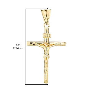 14K Yellow Gold 9/10" Christian Catholic Jesus Christ on INRI Cross Crucifix Pendant Charm