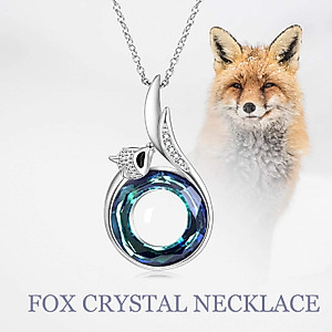 AOBOCO Fox Necklace Sterling Silver Women Necklace Fox Tail Pendant with Circle Crystals from Austria, Fine Anniversary Birthday Fox Jewelry Gifts for Women Wife Girlfriend Daughter Mom Grandma(Blue)